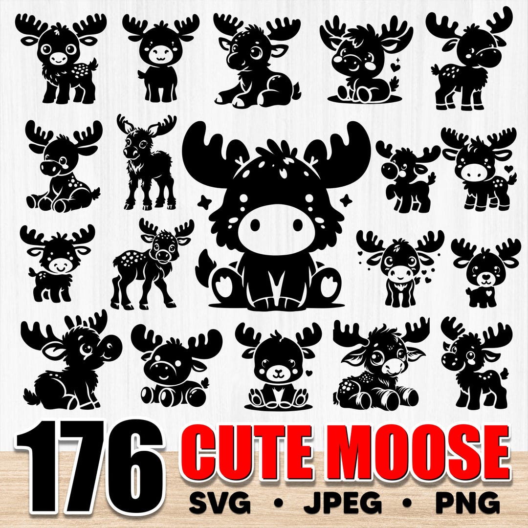176 Cute Moose Bundle Svg, Moose Svg, Moose Clipart, Moose Cut File ...