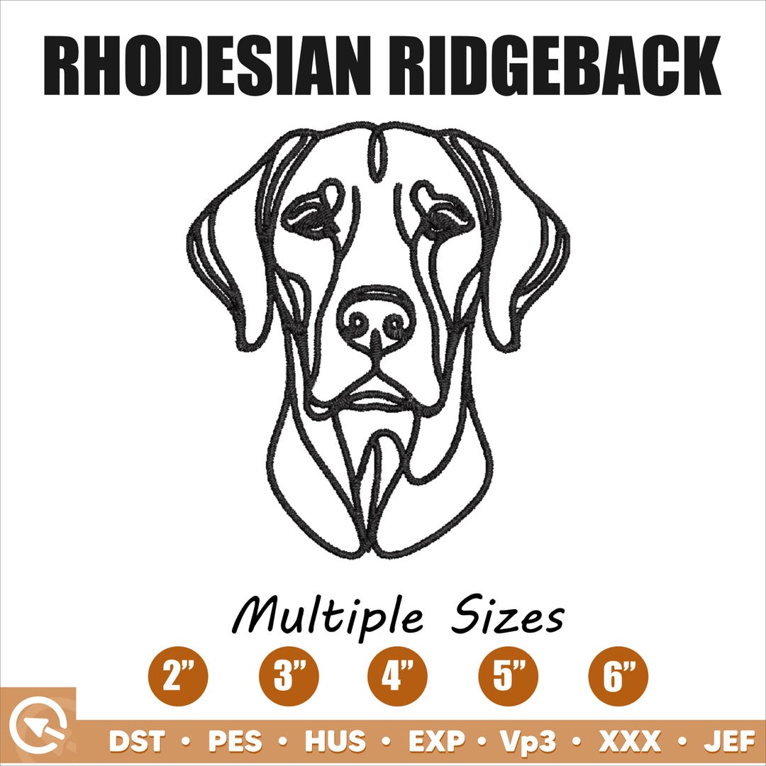 Line Art Rhodesian Ridgeback Water Dog Head Machine Embroidery Dog ...