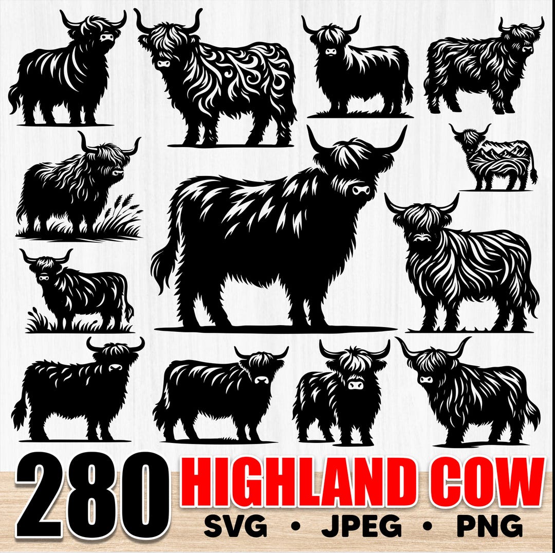 280 Standing Highland Cow Svg, Cute Cow Svg, Cow Clipart, Scottish Cow ...
