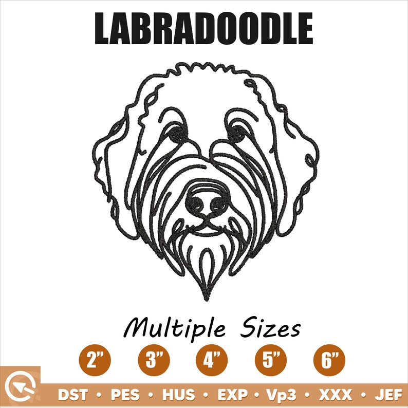 Line Art Labradoodle Dog Head Machine Embroidery | Dog Embroidery File ...
