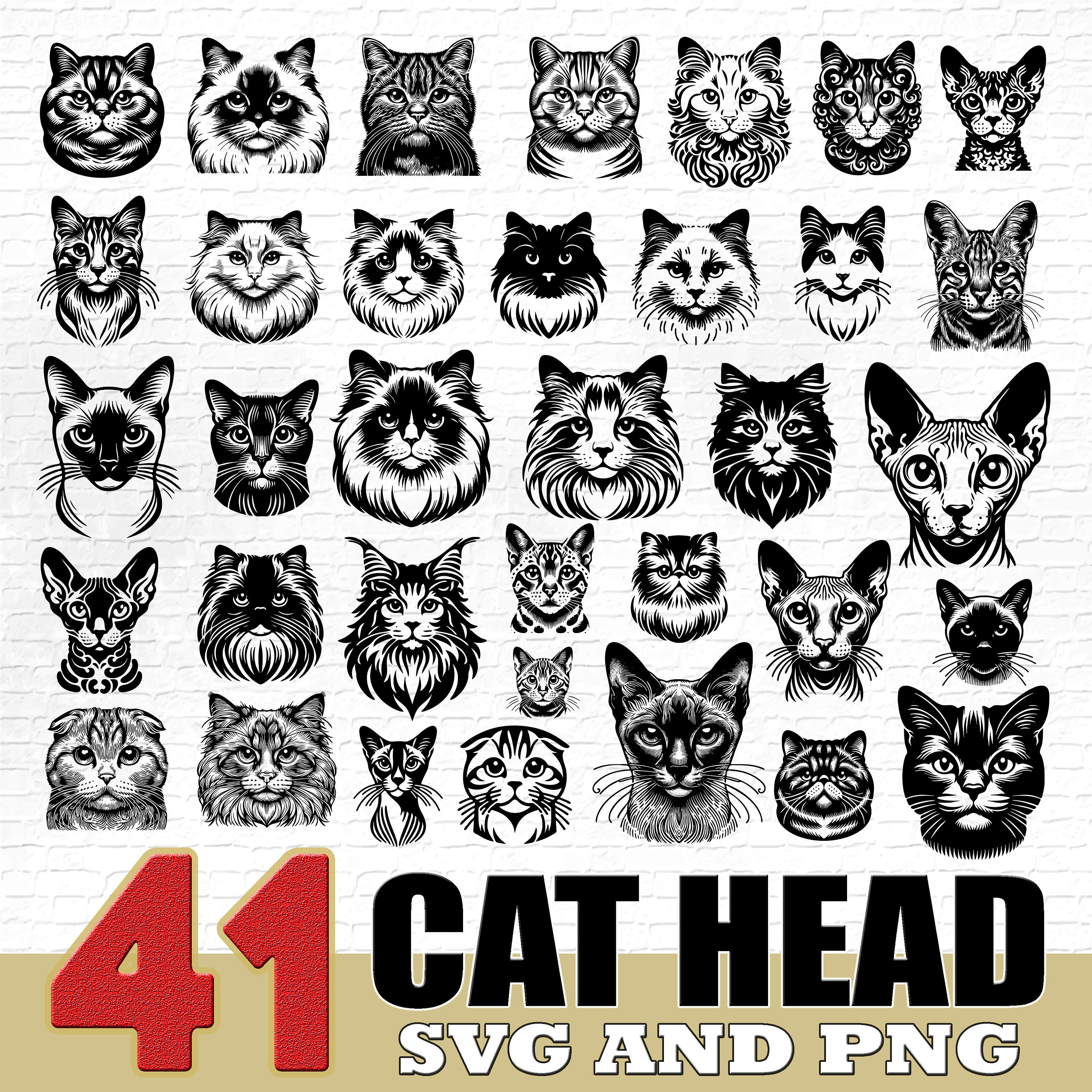 Cat Head Bundle Svg, Cute Cat Svg, Pet Svg, Cat Silhouette, Cat Shirt ...