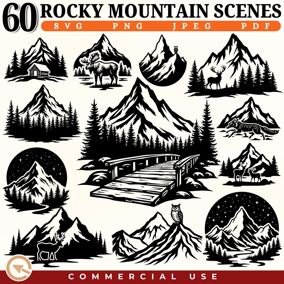 60 Rocky Mountain Szene Silhouette SVG PNG PDF Bundle | Natur Clipart ...