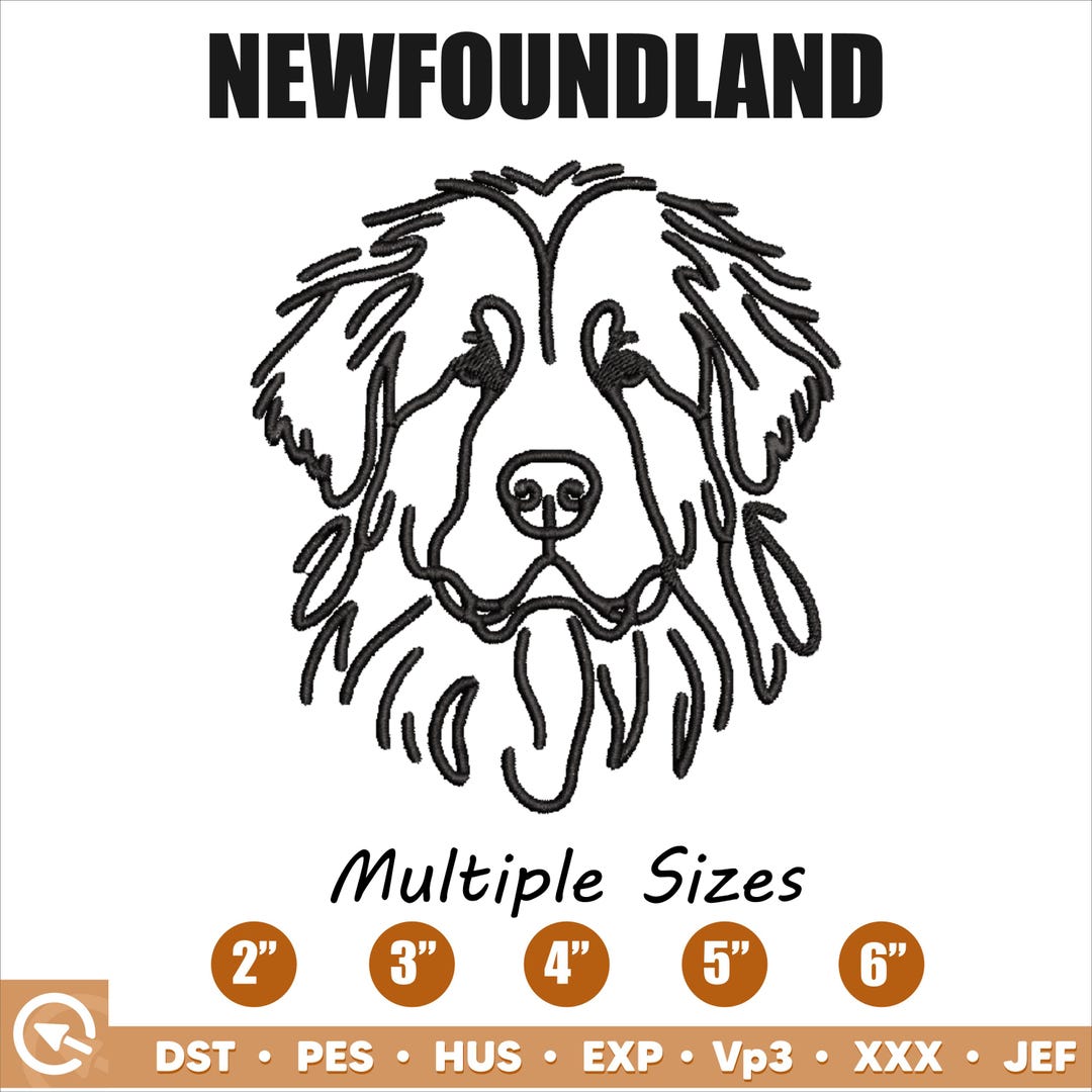 Line Art Newfoundland Dog Head Machine Embroidery | Dog Embroidery File ...