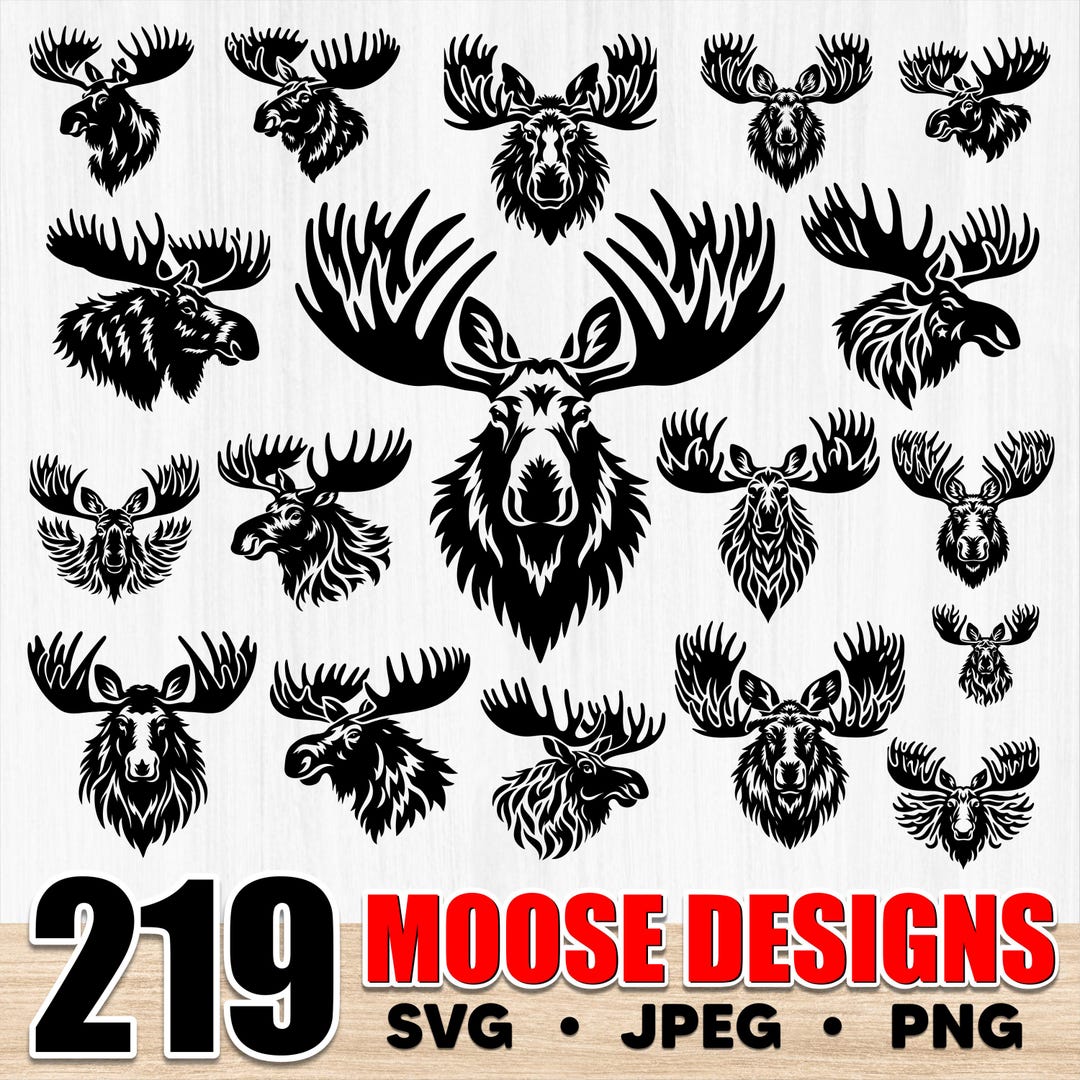 219 Moose Head Bundle Svg, Moose Svg, Moose Clipart, Moose Cut File ...