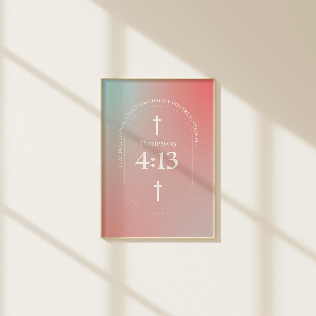 Bible Verse Pastel Pink Gradient Wall Art, Christian Wall Art, Pink and ...