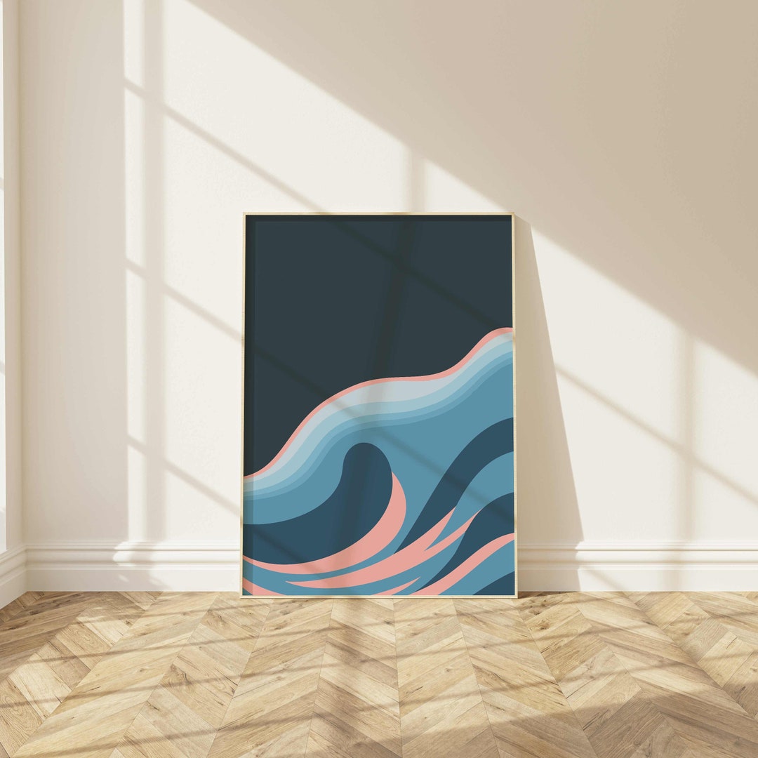 Blue Abstract Waves Wall Art Digital Download, Blue Abstract Wall Decor ...