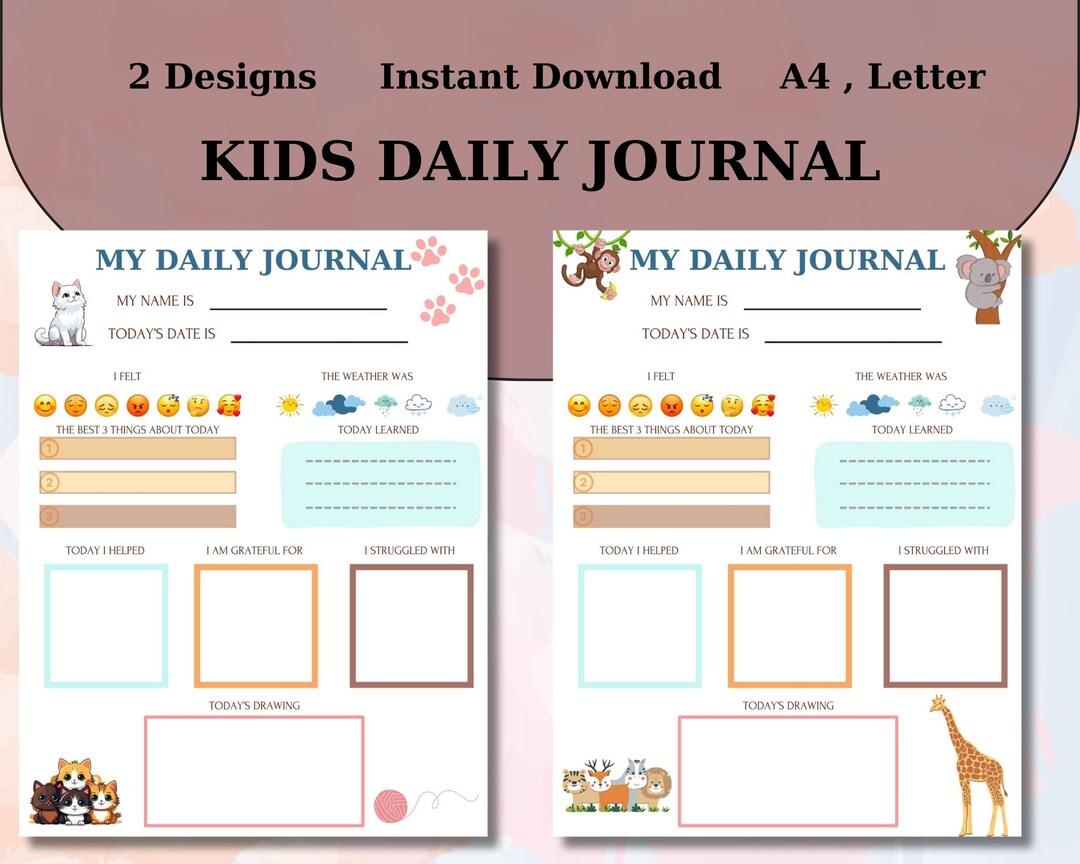 Kids Daily Journal Printable, Journal for Kids, Diary for Children ...