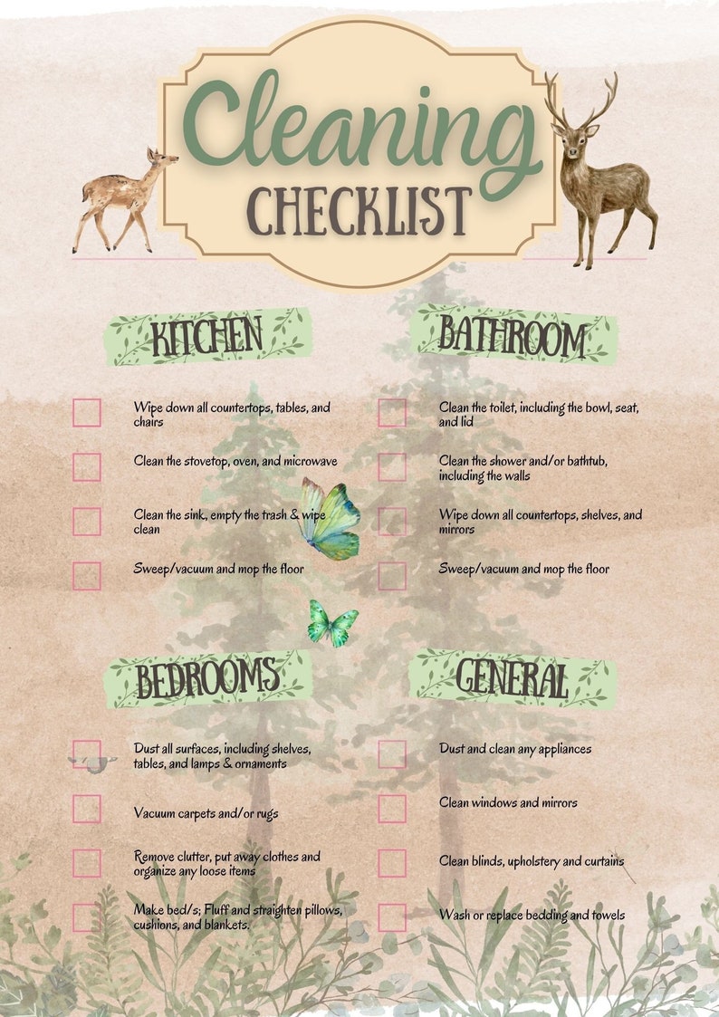 Cleaning Checklist deer Theme - Etsy