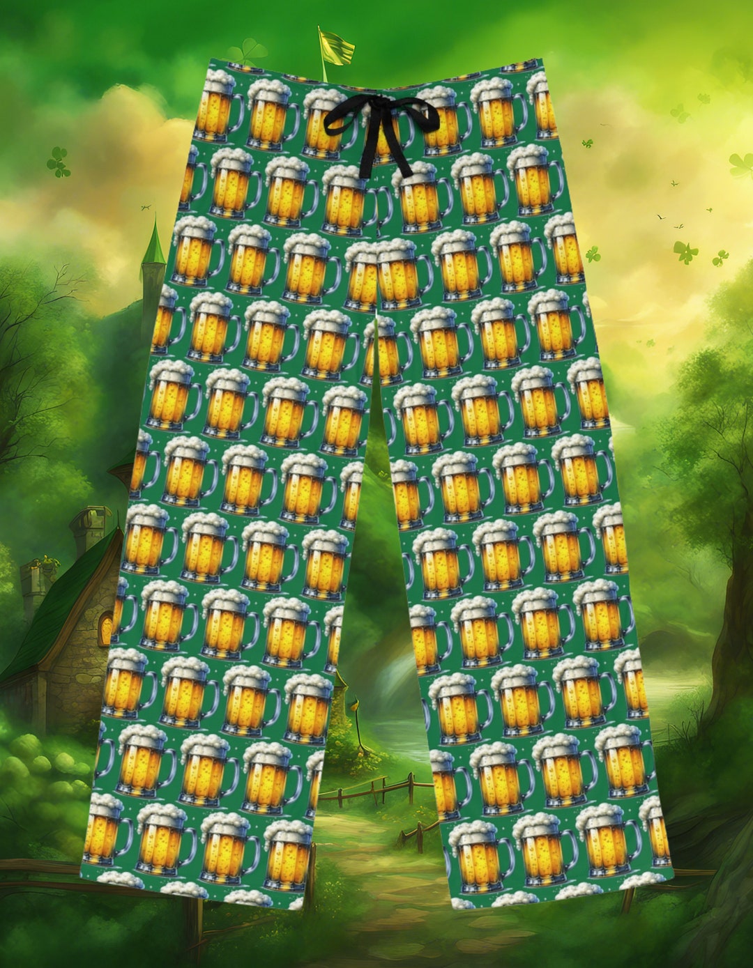 St. Patricks Day Pajama Pants Beer Theme Lounge Wear Shamrock Print ...