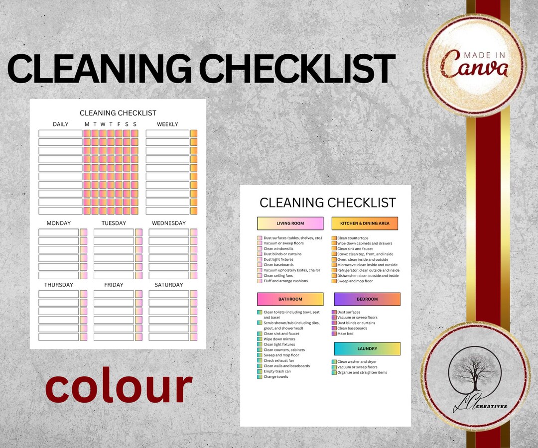 Printable Cleaning Checklist, Daily House Cleaning, Weekly House ...