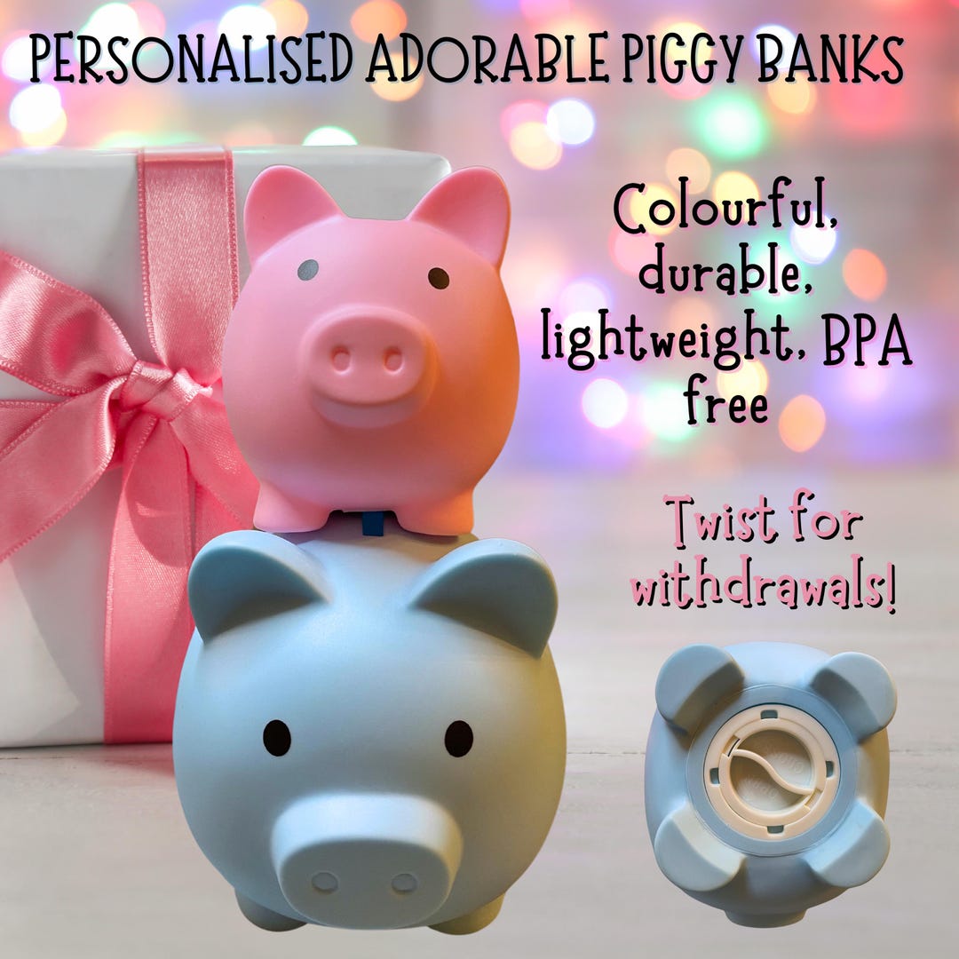 Personalised Piggy Banks, Pink | Blue | Yellow Cute Unique Gifts for ...