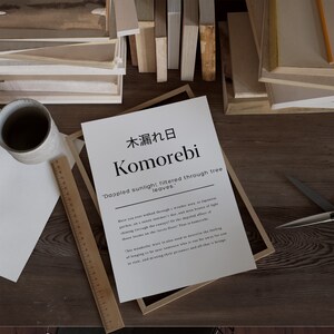 Komorebi Definition Wall Art, Printable Japanese Word Definition Art, Japandi Aesthetic Print ...