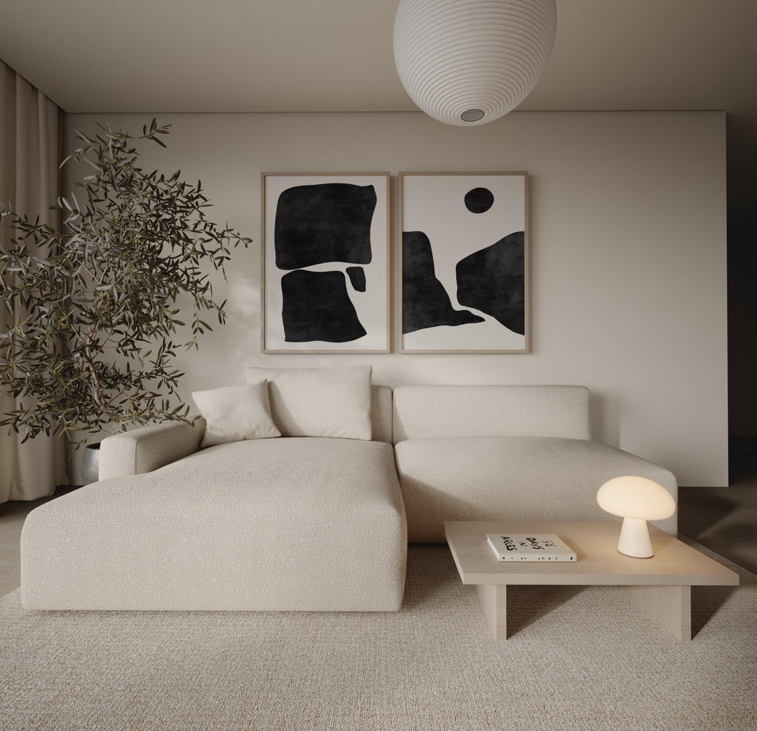 Simple Black and White Japandi Wall Art Set of 2, Minimal Living Room ...