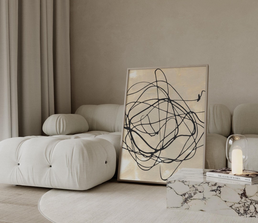 Neutral Beige Wall Art in Japandi Style, Modern Organic Living Room ...