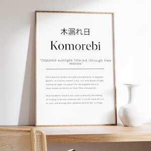 Komorebi Definition Wall Art, Printable Japanese Word Definition Art, Japandi Aesthetic Print ...