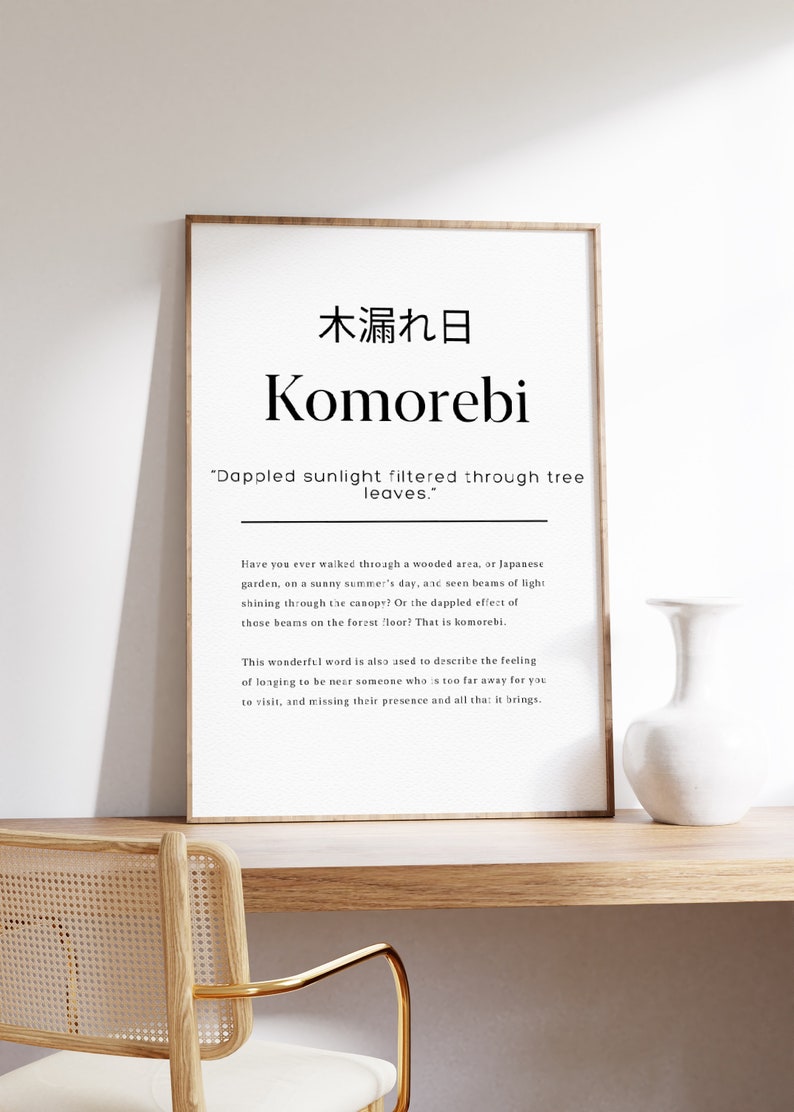 Komorebi Definition Wall Art, Printable Japanese Word Definition Art, Japandi Aesthetic Print ...