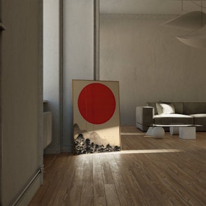 Japanese Red Sun Poster, Japan Vintage Style Wall Art, Watercolor ...