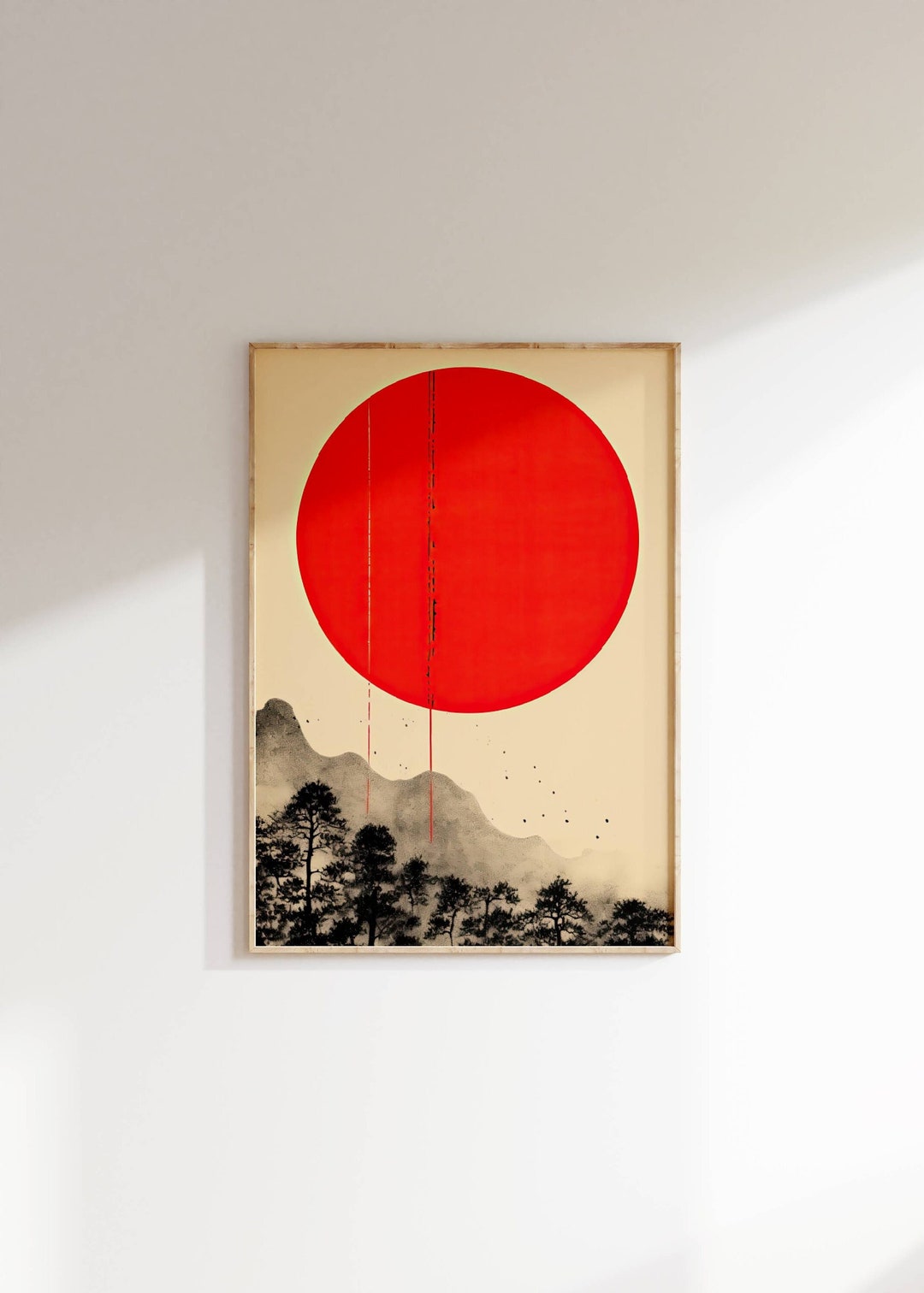 Japanese Red Sun Poster, Japan Vintage Style Wall Art, Watercolor ...