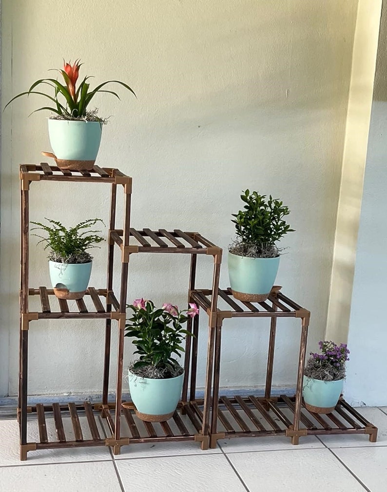 8 Tier Corner Plant Stand Potted Plant Wooden Organizer Tiered Shelf ...