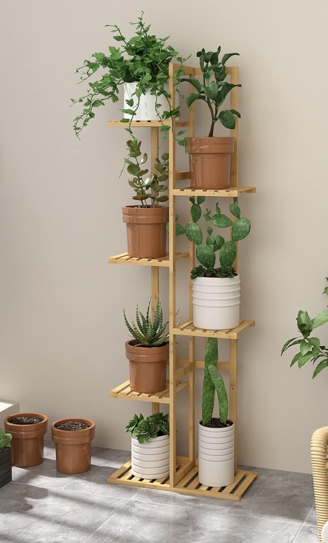 Bamboo Plant Stand Rack 6 Tier for 7 Pots Bonsai Display Rack ...