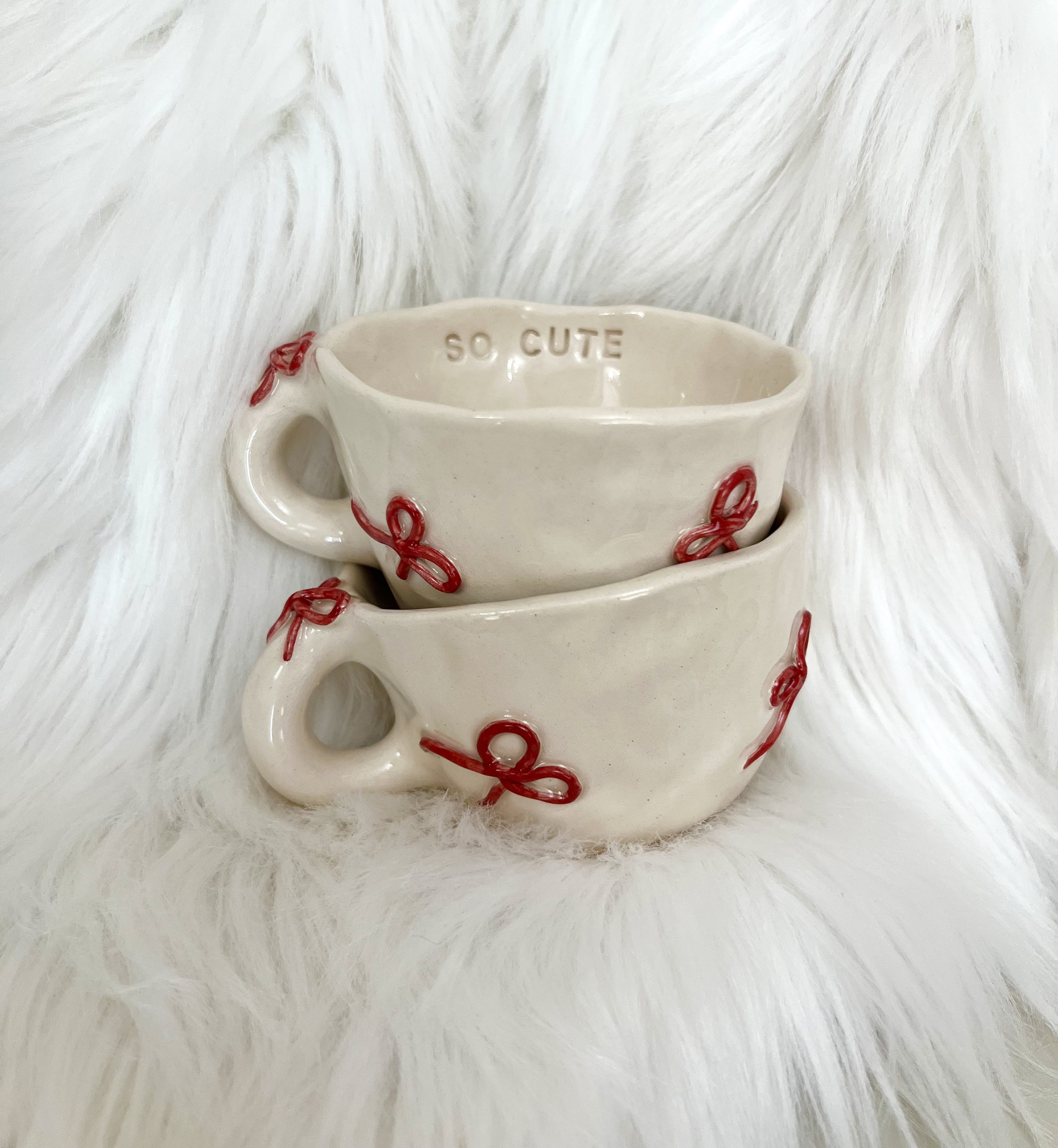 Red Ribbon Mug, Red Bow Cups, Coffee , Handmade Ceramics Special Mug ...