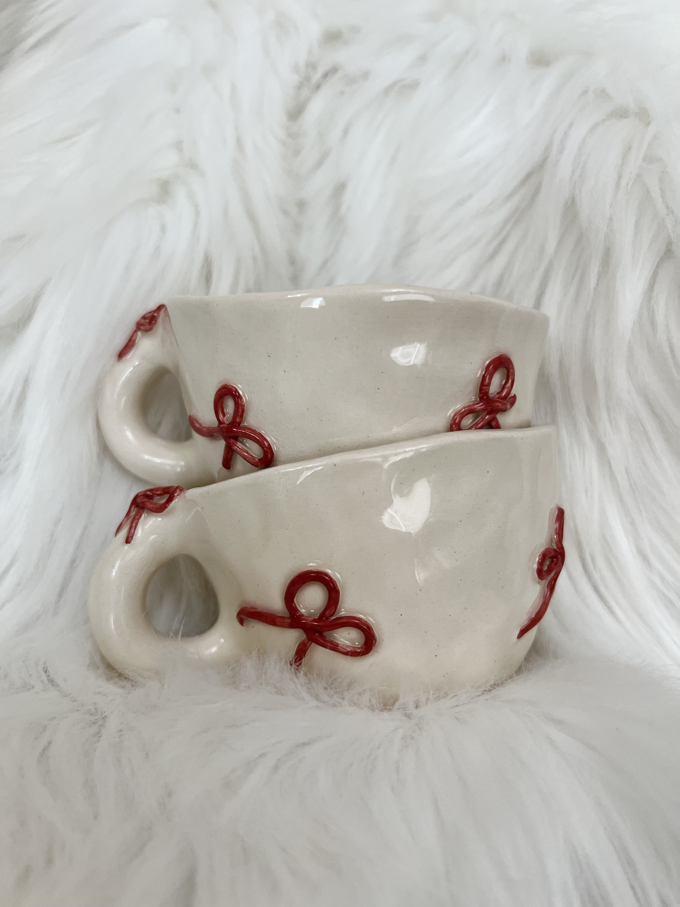 Red Ribbon Mug, Red Bow Cups, Coffee , Handmade Ceramics Special Mug ...