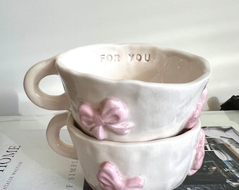 Handmade Ceramic Pink Bow Ribbon Cup. Coffee, Tea, Matcha Mug - Etsy