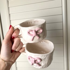 Pink Bow Mug, Coffee , Handmade Ceramics Special Mug, Mugs, 3D , Pink ...