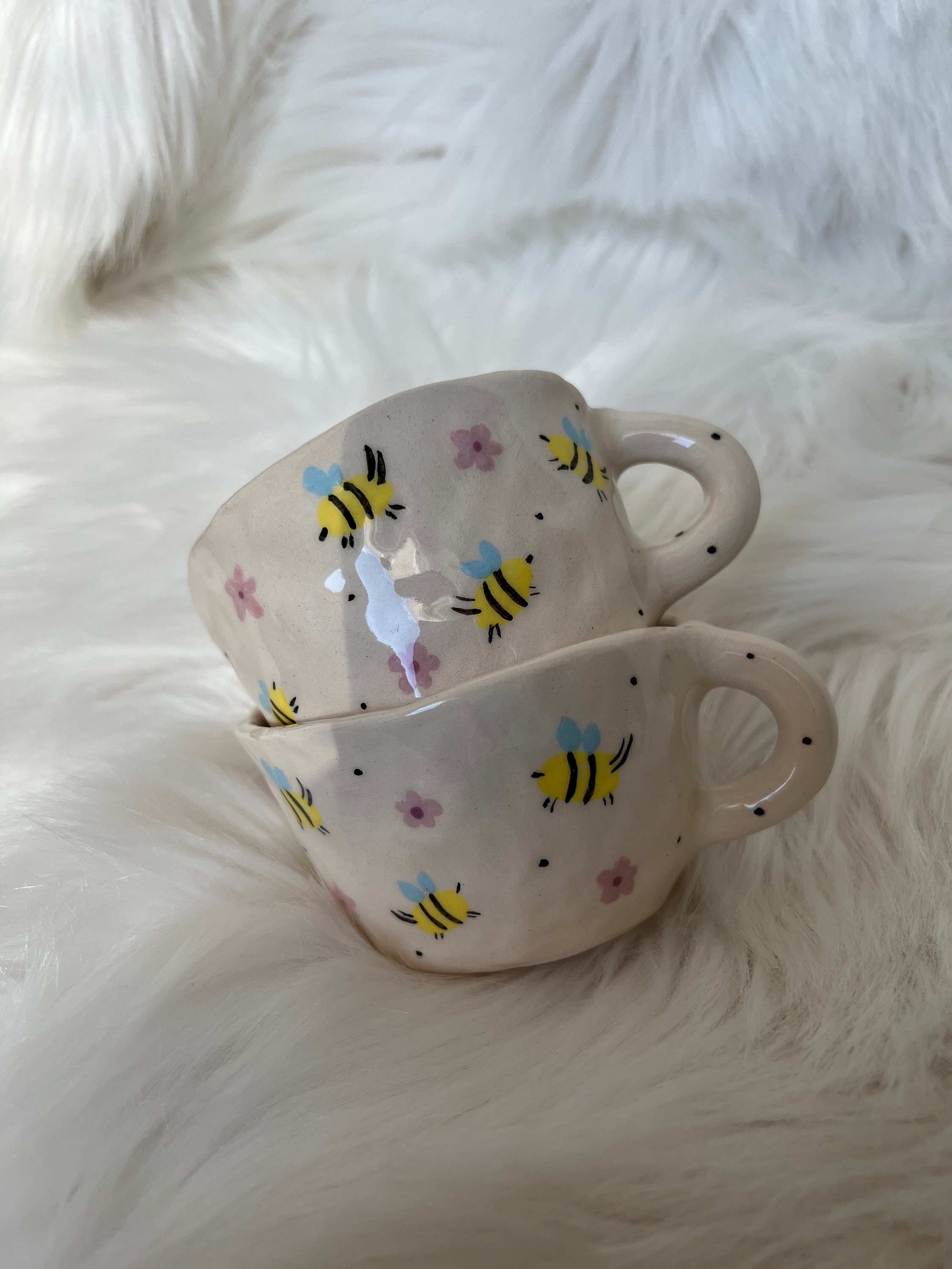 Cute Bee Painted Coffee Mug,handmade Cute Pottery Mug,custom Mug ...