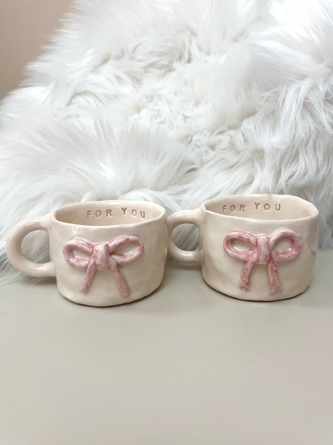 Pink Bow Mug, Coffee , Handmade Ceramics Special Mug, Mugs, 3D , Pink ...