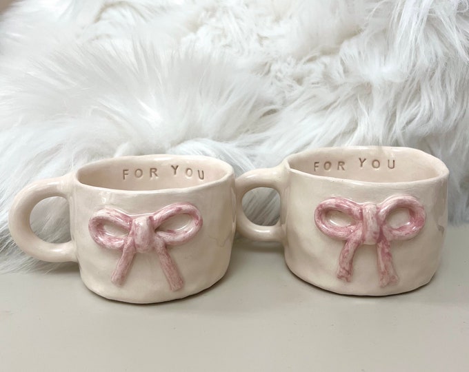 Pink Bow Mug, Coffee , Handmade Ceramics Special Mug, Mugs, 3D , Pink ...