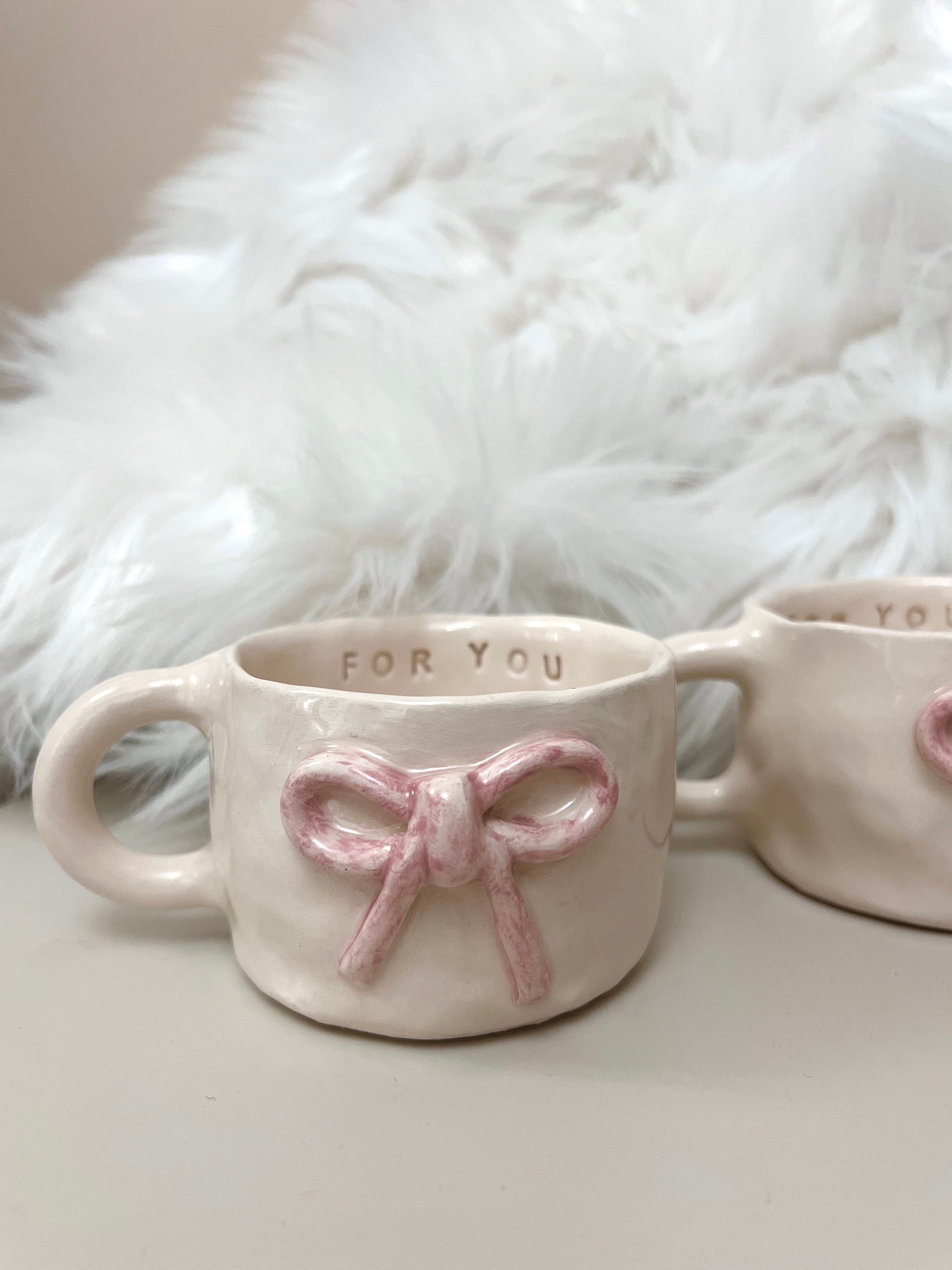 Pink Bow Mug, Coffee , Handmade Ceramics Special Mug, Mugs, 3D , Pink ...
