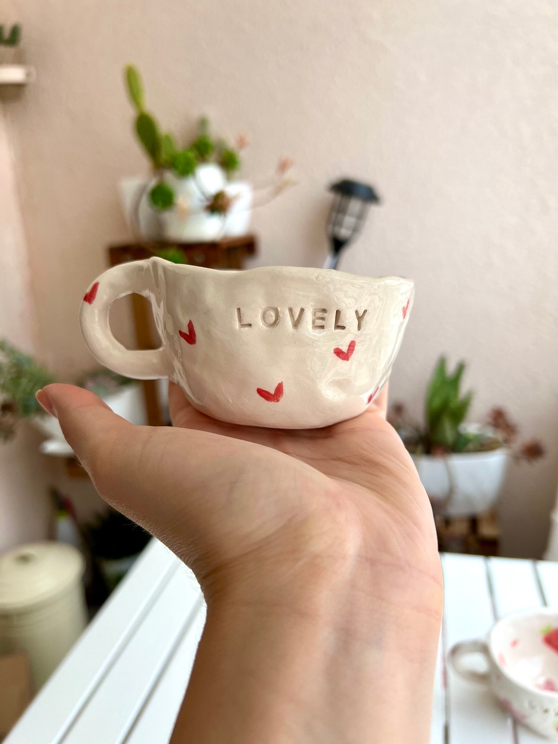 Red Heart Pottery Mug,gift for Love, Handmade Ceramic Mini Heart Mug ...