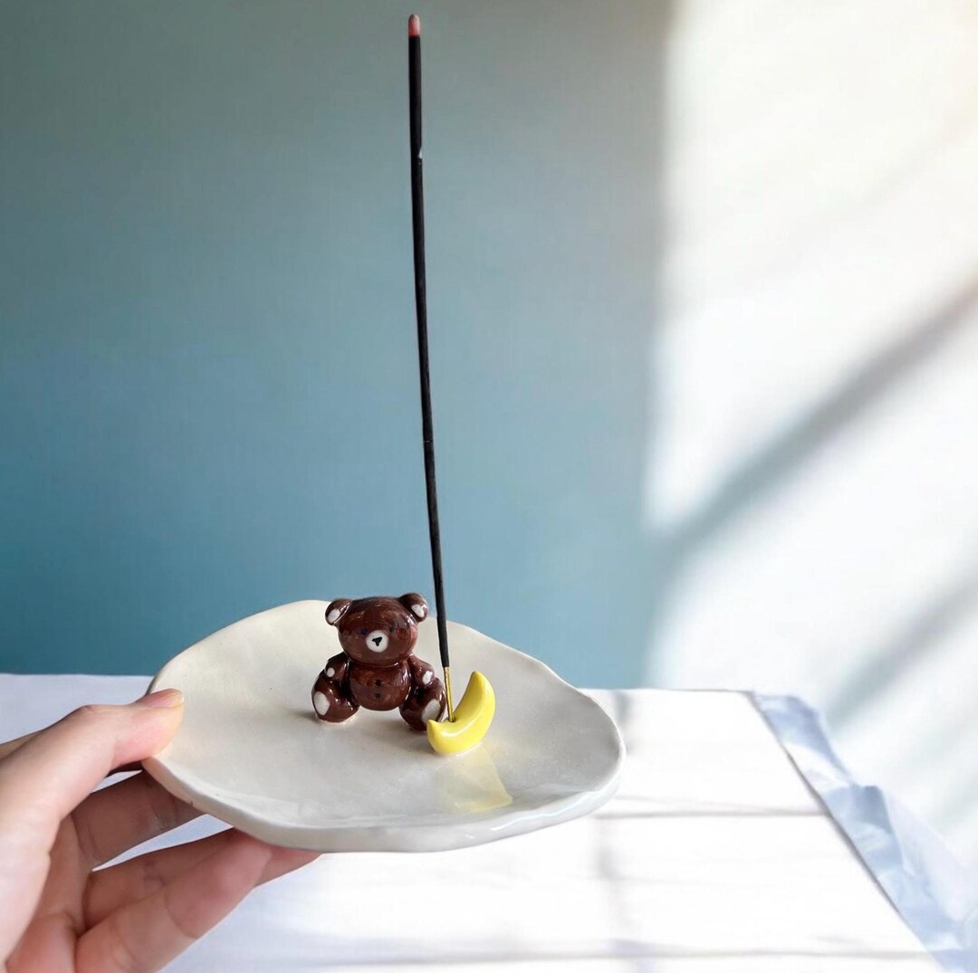 Teddy Bear 3D Stick İncense Burner, Handmade Pottery İncense Burner ...