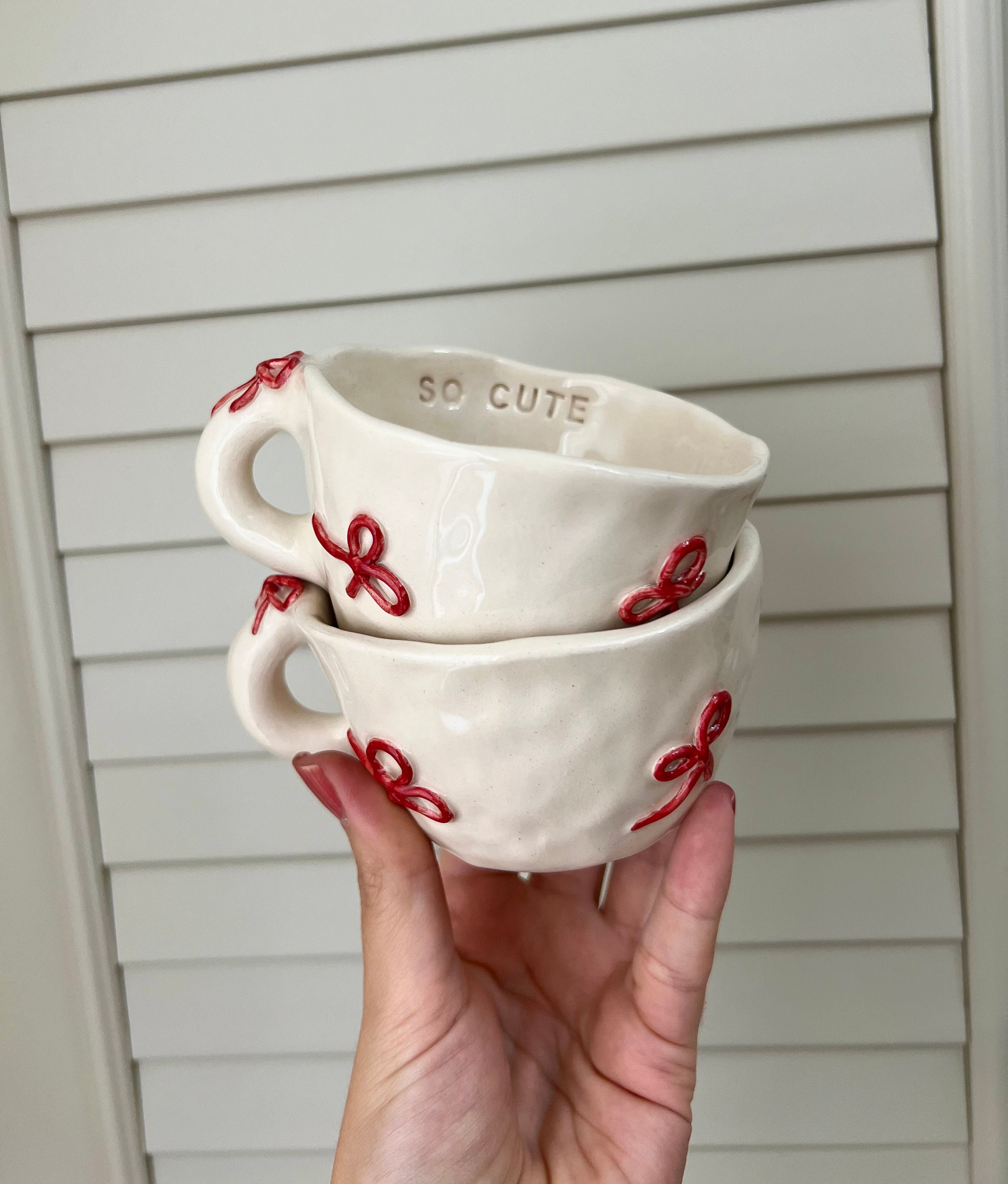 Red Ribbon Mug, Red Bow Cups, Coffee , Handmade Ceramics Special Mug ...