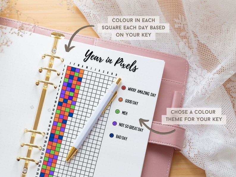 Year in Pixels Printable Bullet Journal Template Yearly Tracker PDF ...