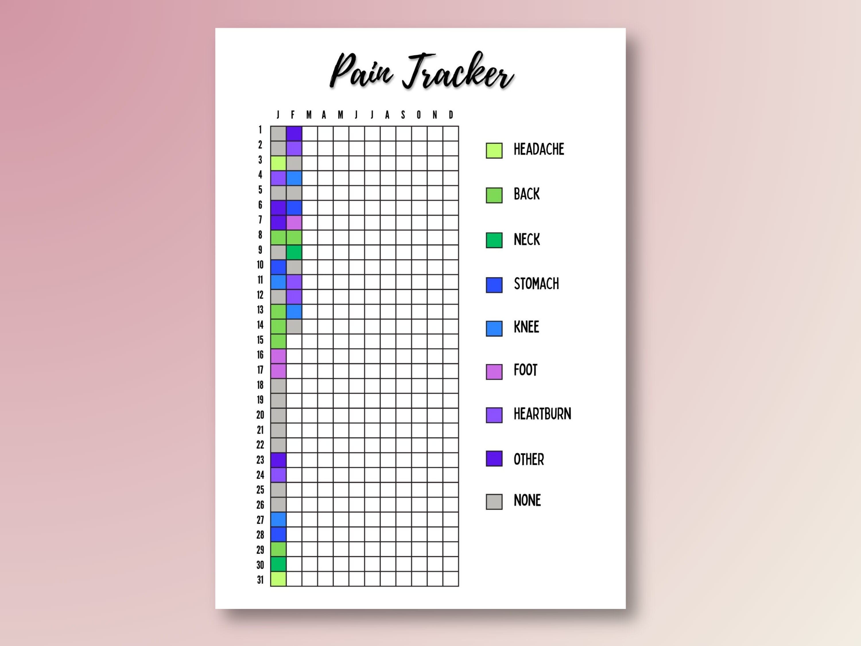 Pain Tracker Printable Bullet Journal Template Yearly Tracker PDF ...