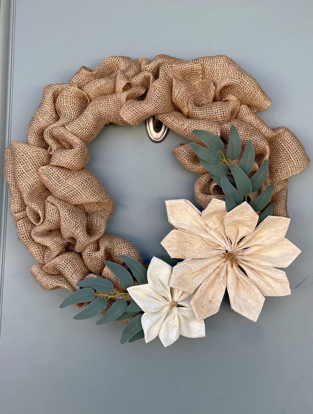 Burlap Wreath With Double Tapa Flower - Etsy
