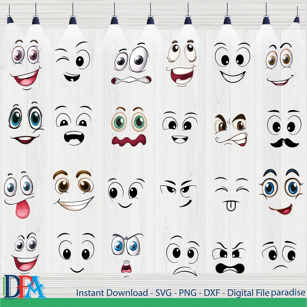 Funny Faces SVG, Cartoon Eyes and Cartoon Mouth for Cricut Silhouette ...