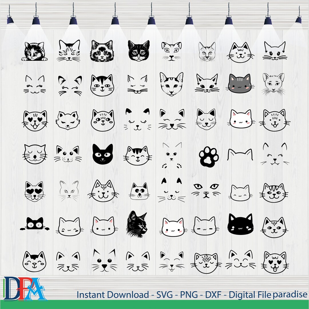 Cat Face Svg, Cat Face Svg Bundle, Cute Cat Svg Instant Download, Cat ...