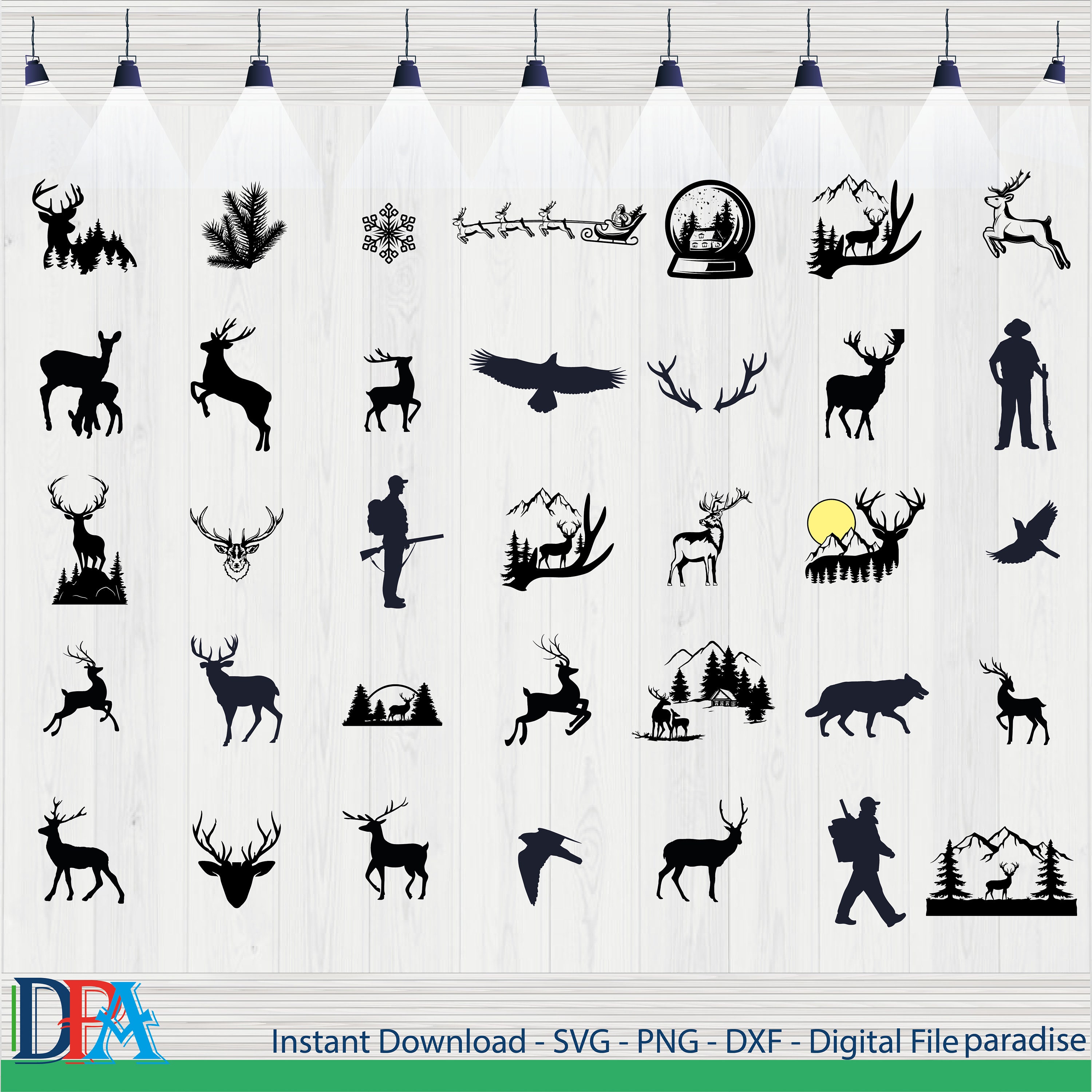 Deer SVG Bundle, Deer Hunting SVG, Deer Png, Deer Vector, Deer Cut Files, Deer Head Svg, Deer ...