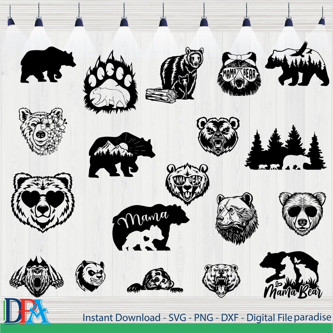 Bear SVG Bundle, Grizzly Bear Svg, Bear SVG Silhouette, Mama Bear Svg, Baby Bear Svg, Bear Dxf ...