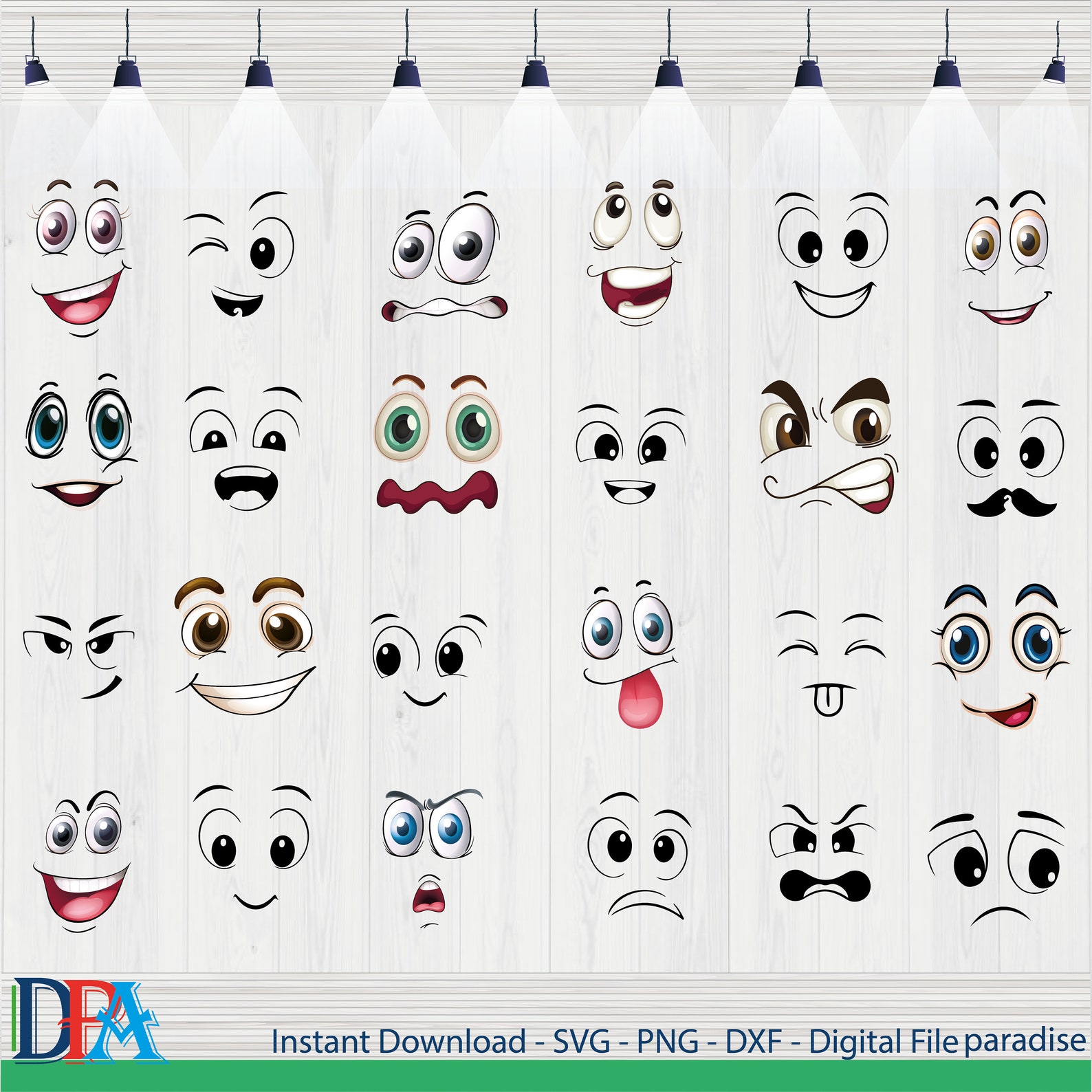 Cartoon Emotion Faces SVG Bundle, Kawaii Face SVG, Cute Funny Face SVG ...