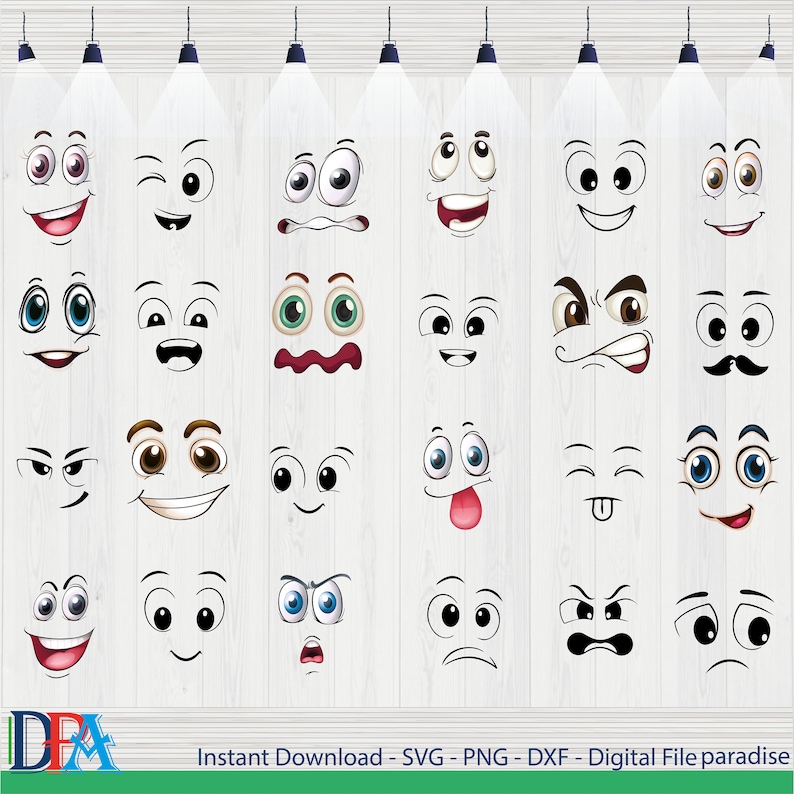 Cartoon Emotion Faces SVG Bundle, Kawaii Face SVG, Cute Funny Face SVG ...