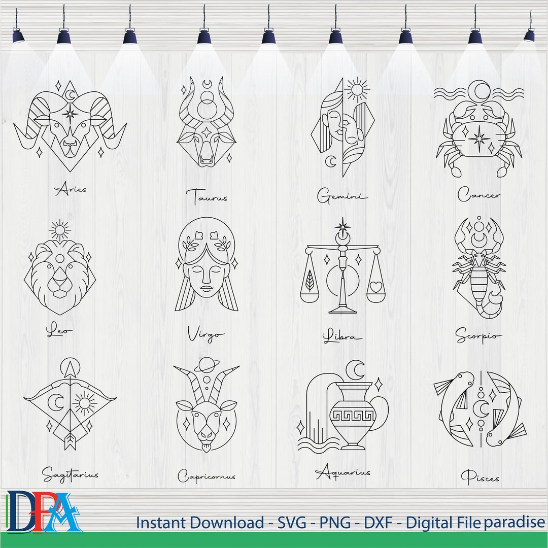 Zodiac Signs SVG Bundle, Horoscope SVG Bundle, Celestial Star Sign SVG ...