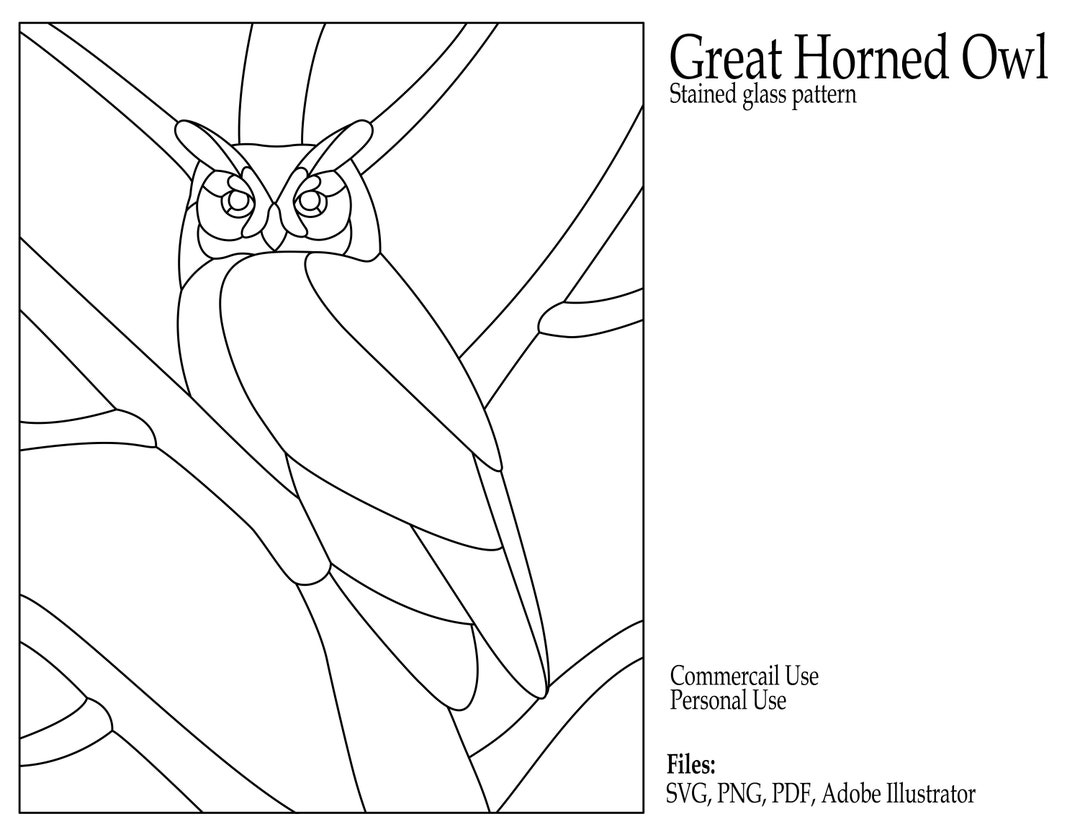 Great Horned Owl Stained Glass Pattern - Etsy