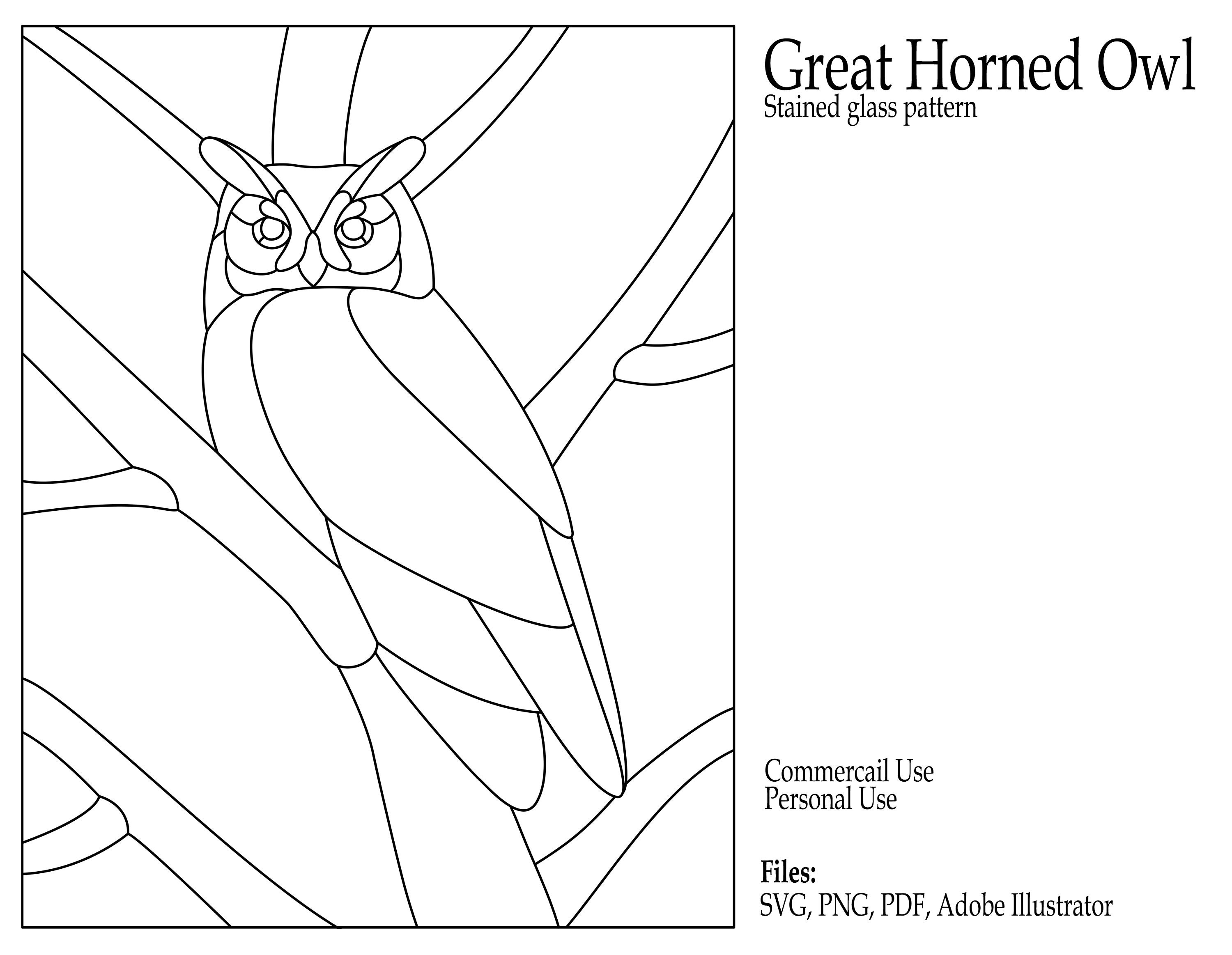 Great Horned Owl Stained Glass Pattern - Etsy