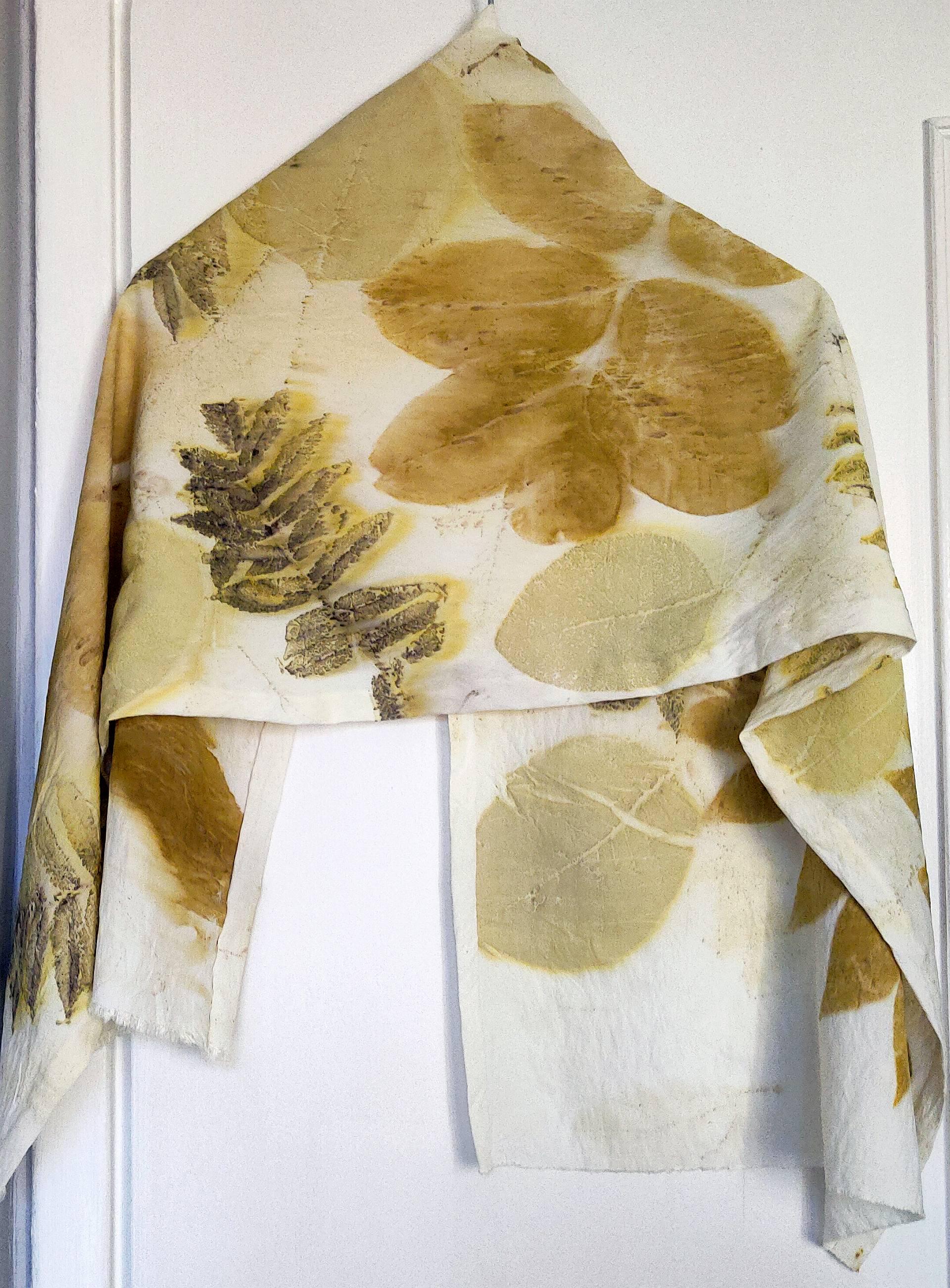 Eco Printed Silk-cotton Unique Design Scarf, Nature-inspired Leaf Print ...