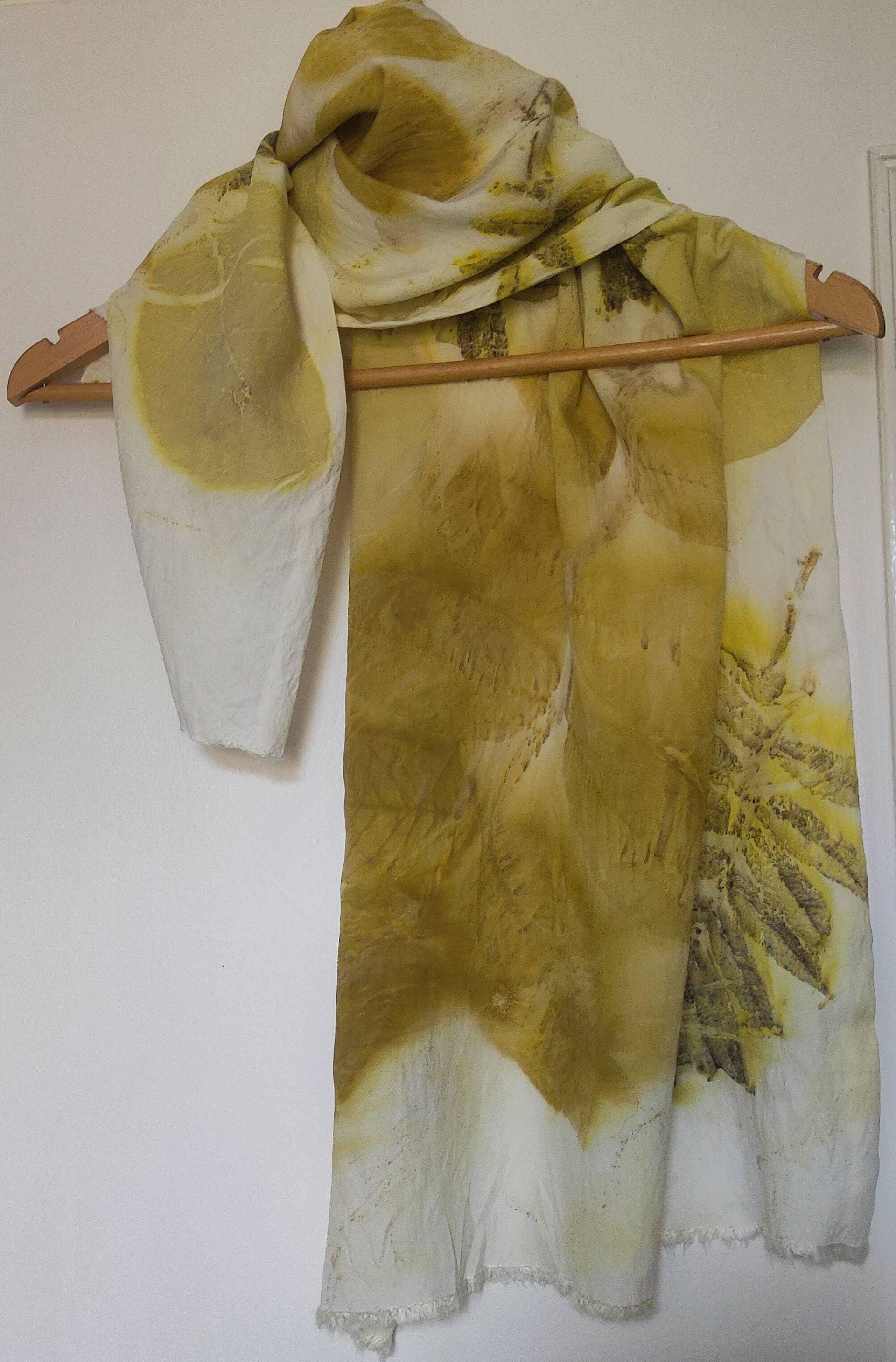 Eco Printed Silk-cotton Unique Design Scarf, Nature-inspired Leaf Print ...