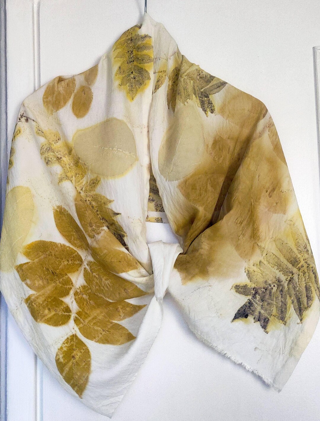 Eco Printed Silk-cotton Unique Design Scarf, Nature-inspired Leaf Print ...